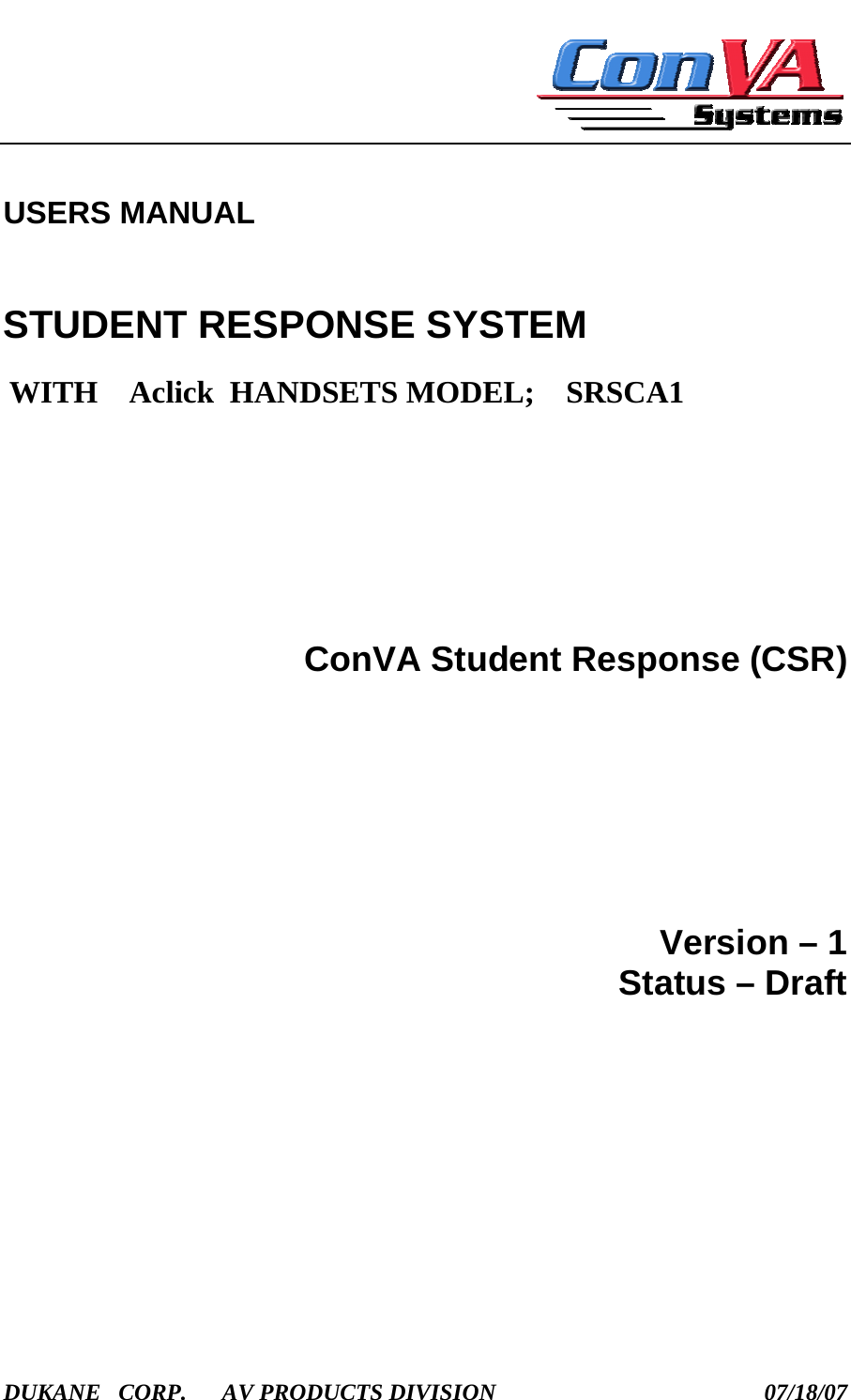 Dukane SRSAC1 Student Response System User Manual ConVA Student ...