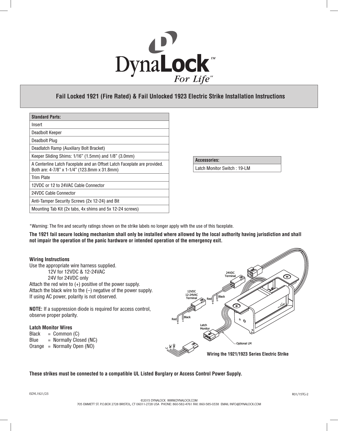 DynaLock 1921 1923 Installation Instructions 23