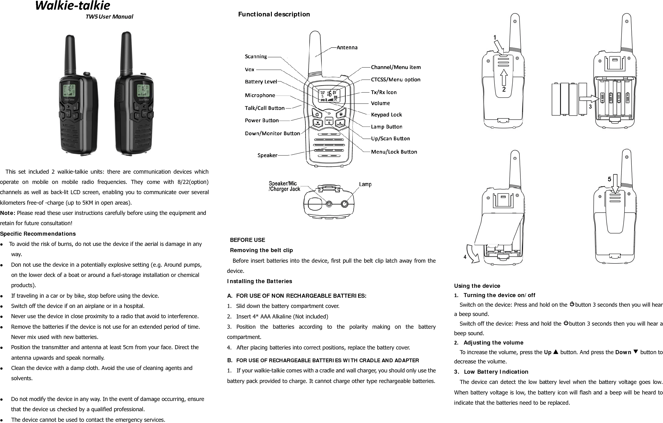 E style Technology TW58 Walkie talkie User Manual