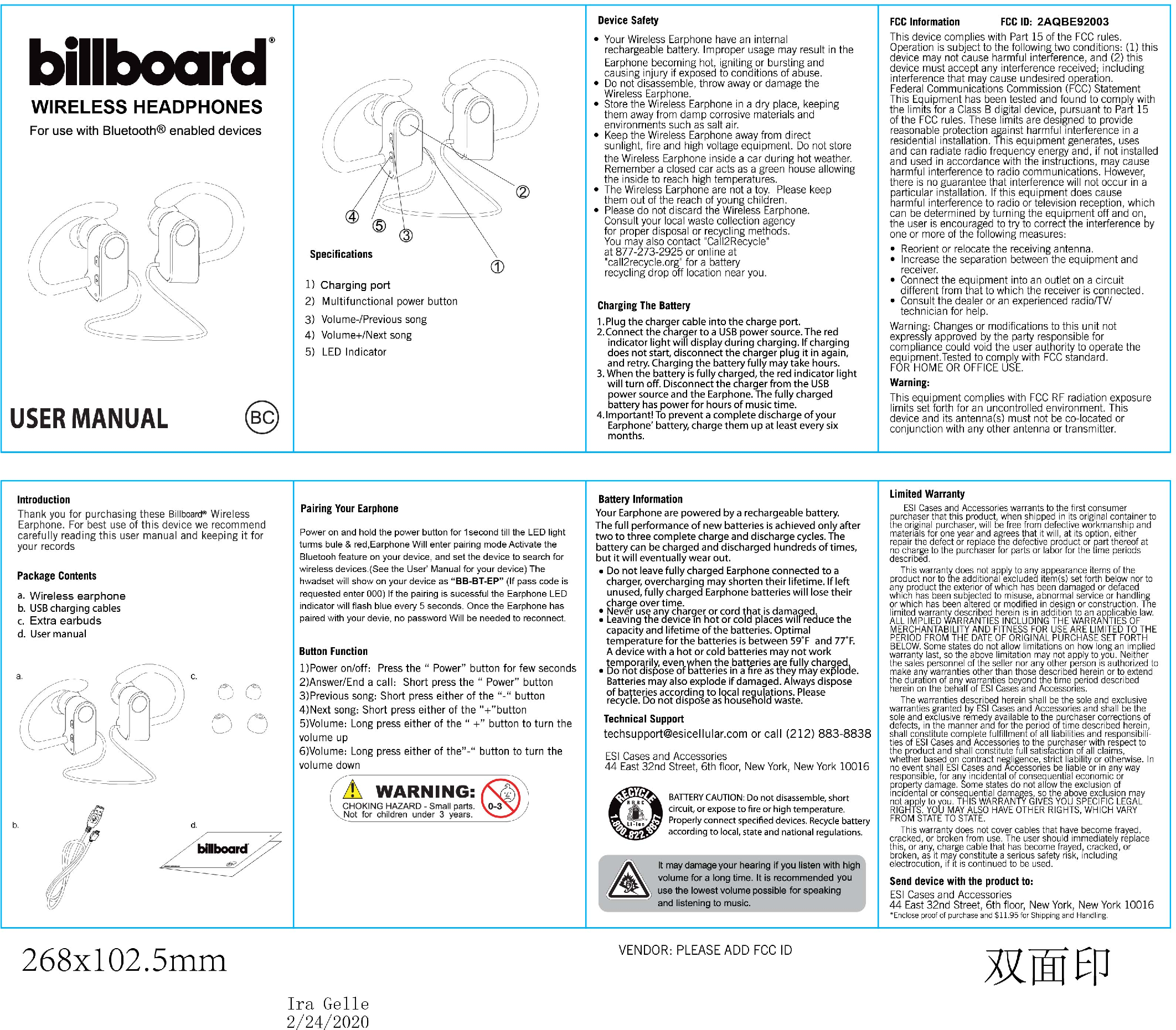 ESI Cases and Accessories 92003 Wireless Bluetooth Headphones User ...