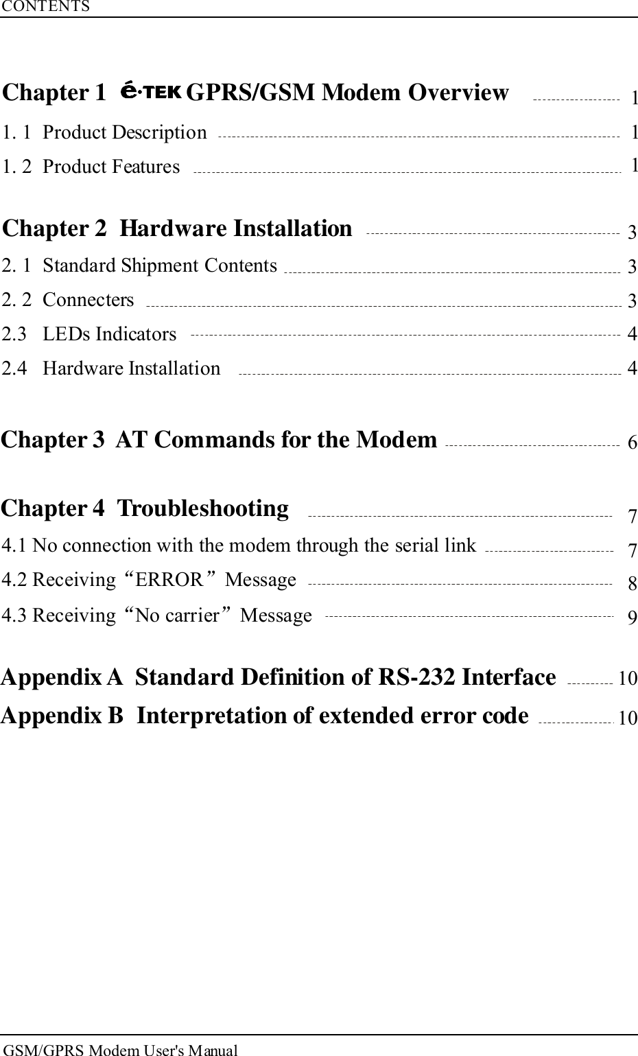 ETEK TECHNOLOGY TD-8013 GSM/GPRS MODEM User Manual