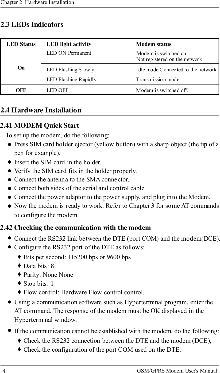 ETEK TECHNOLOGY TD-8013 GSM/GPRS MODEM User Manual