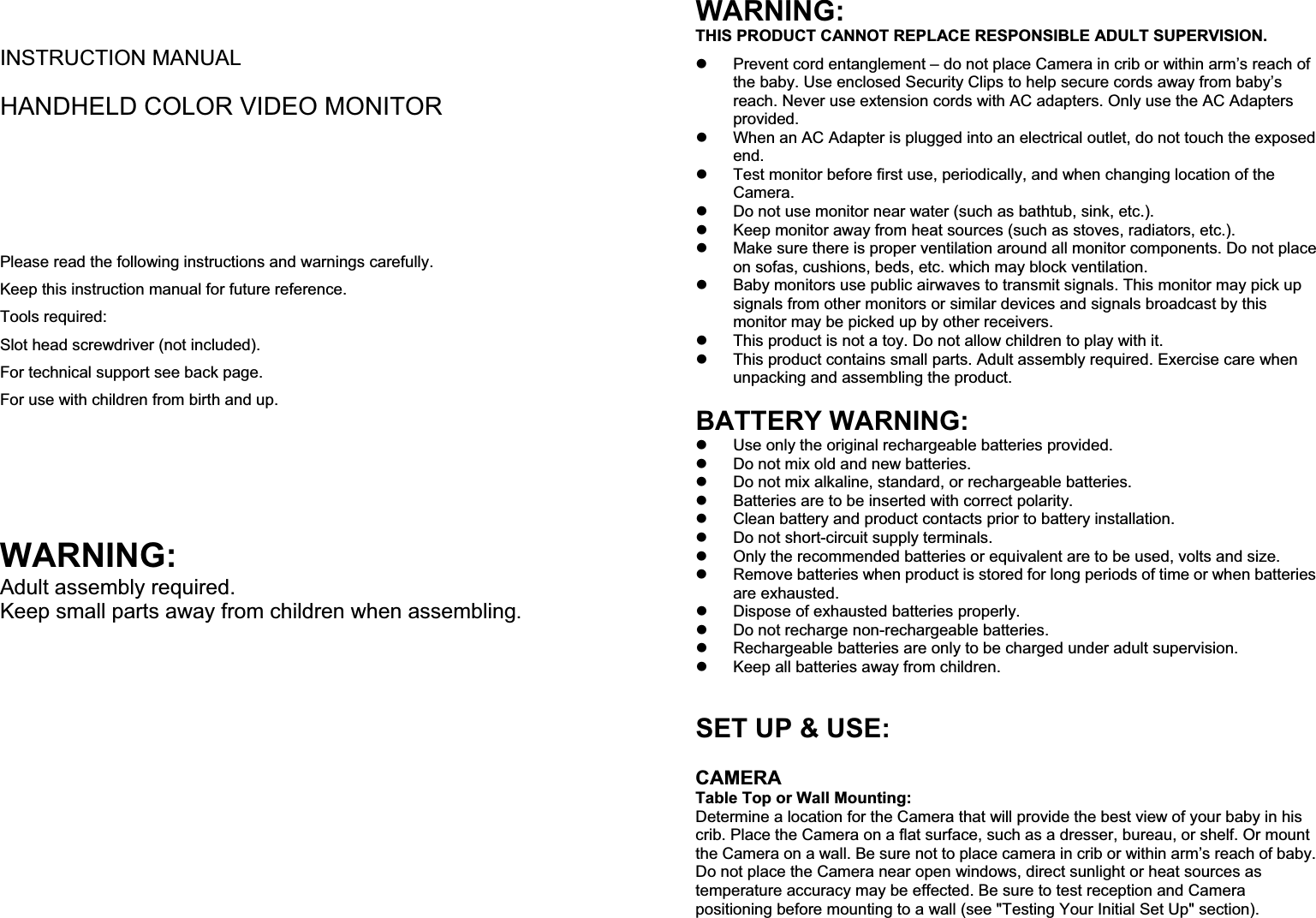 EXVISION 263T Handheld Color Video Monitor User Manual Use MANUAL OK