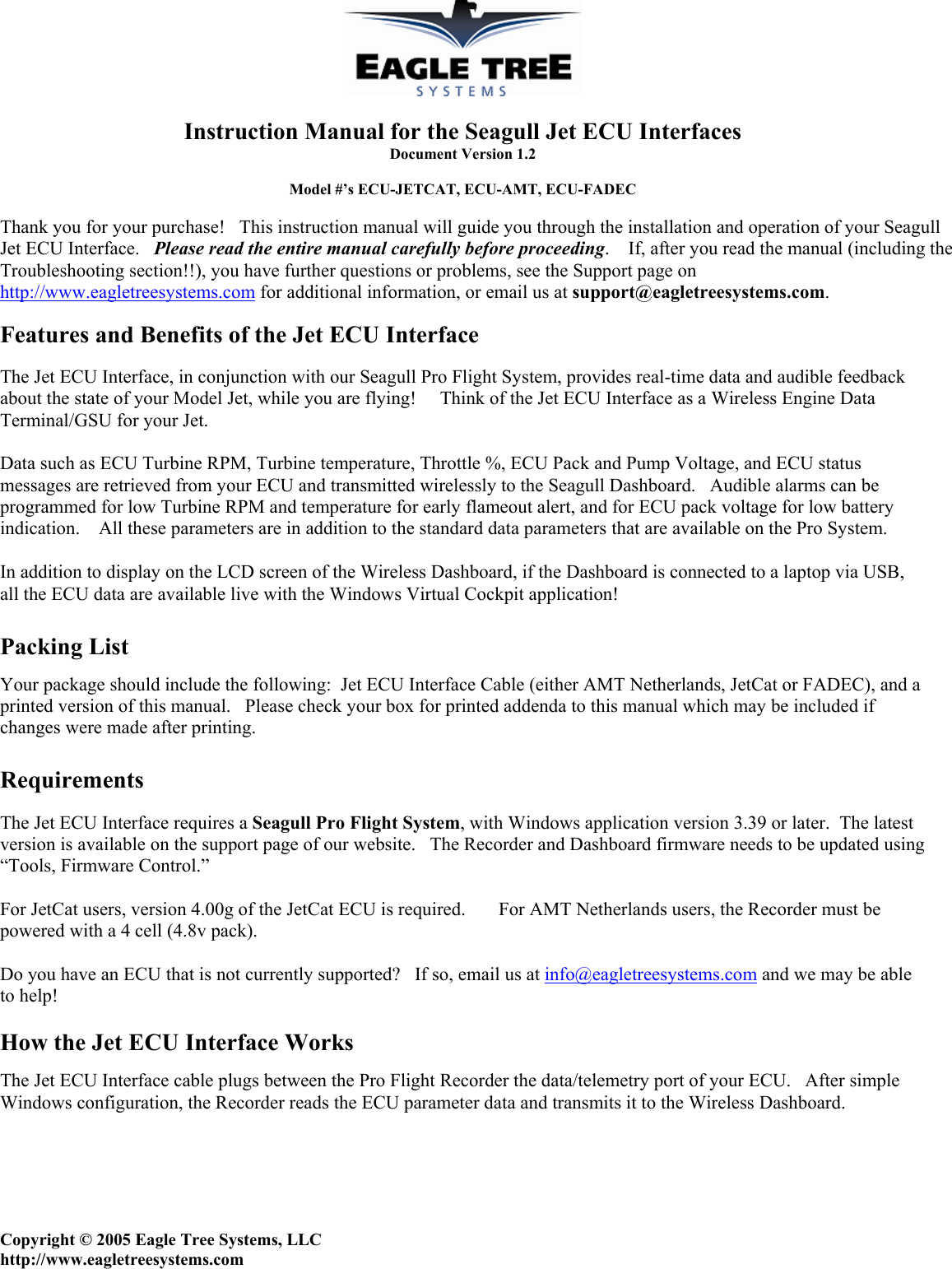 Eagle Tree Systems Ecu Jetcat Users Manual Interface