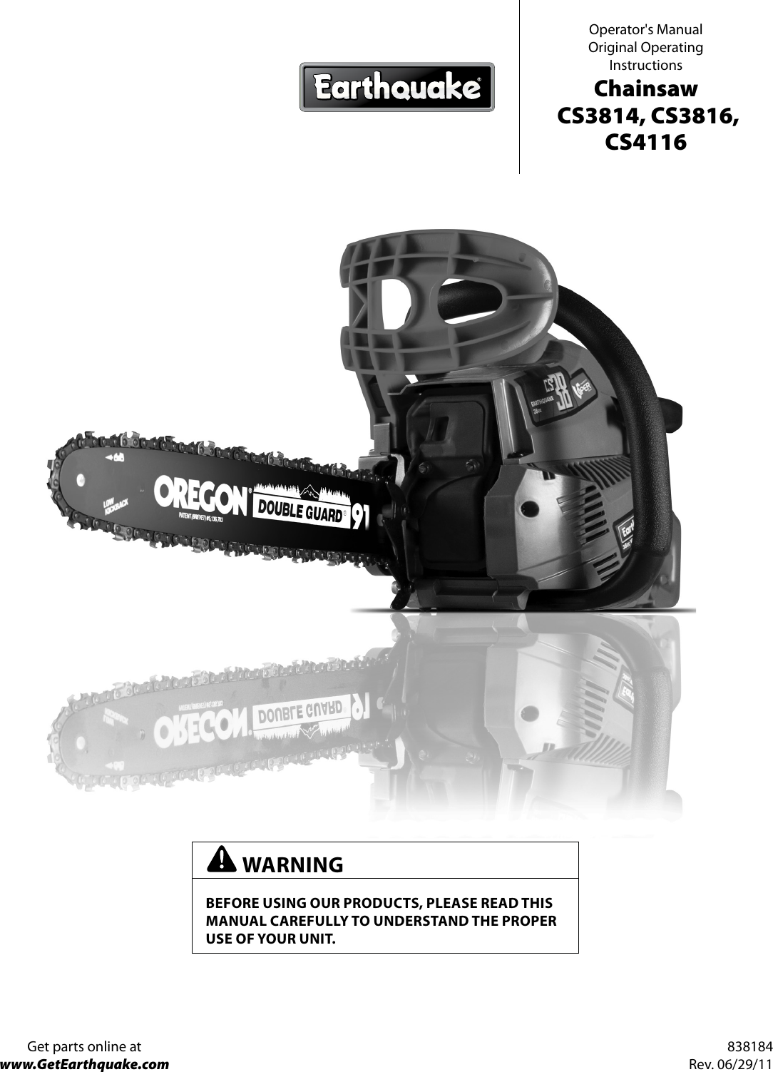 Earthquake Ardisam Chainsaw Cs3814 Users Manual