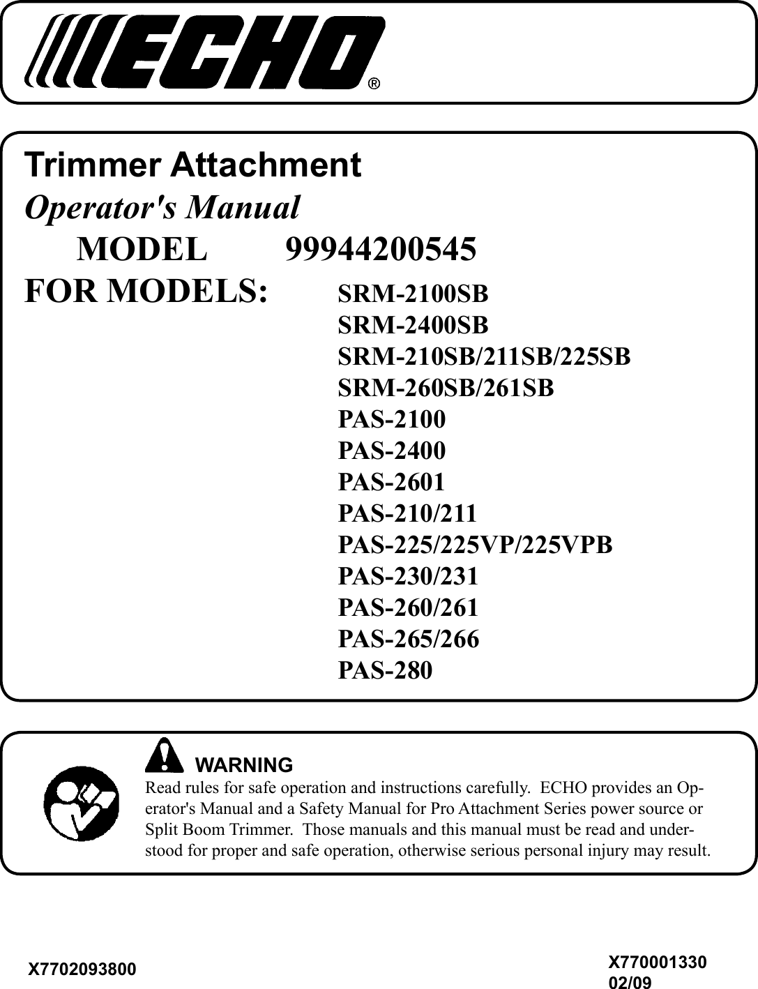 Echo 99944200545 Owner S Manual