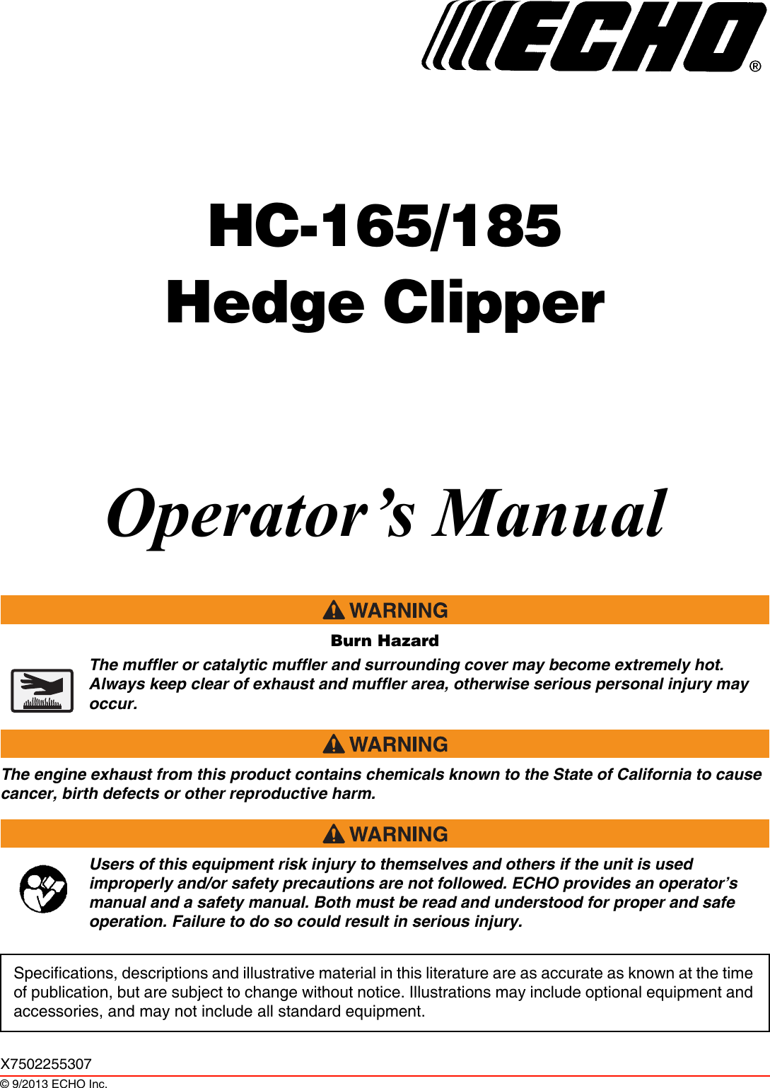 Echo Hc 165 Owner S Manual