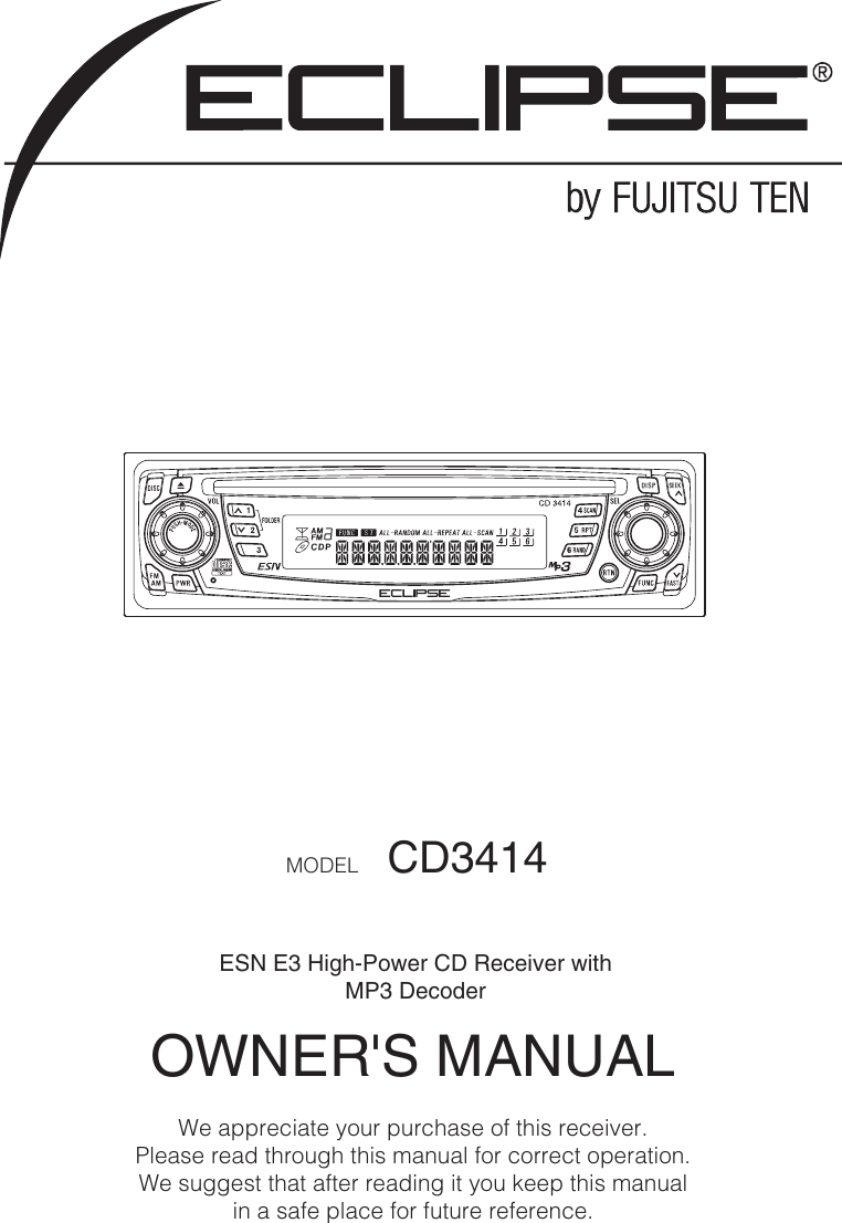 Eclipse Fujitsu Ten Car Stereo System Cd3414 Users Manual CD3414_PDF