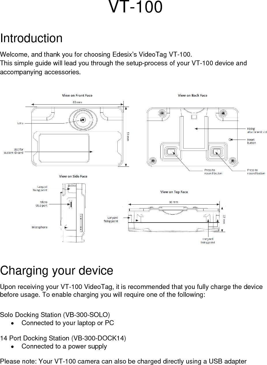 Edesix VT100 Video Tag User Manual