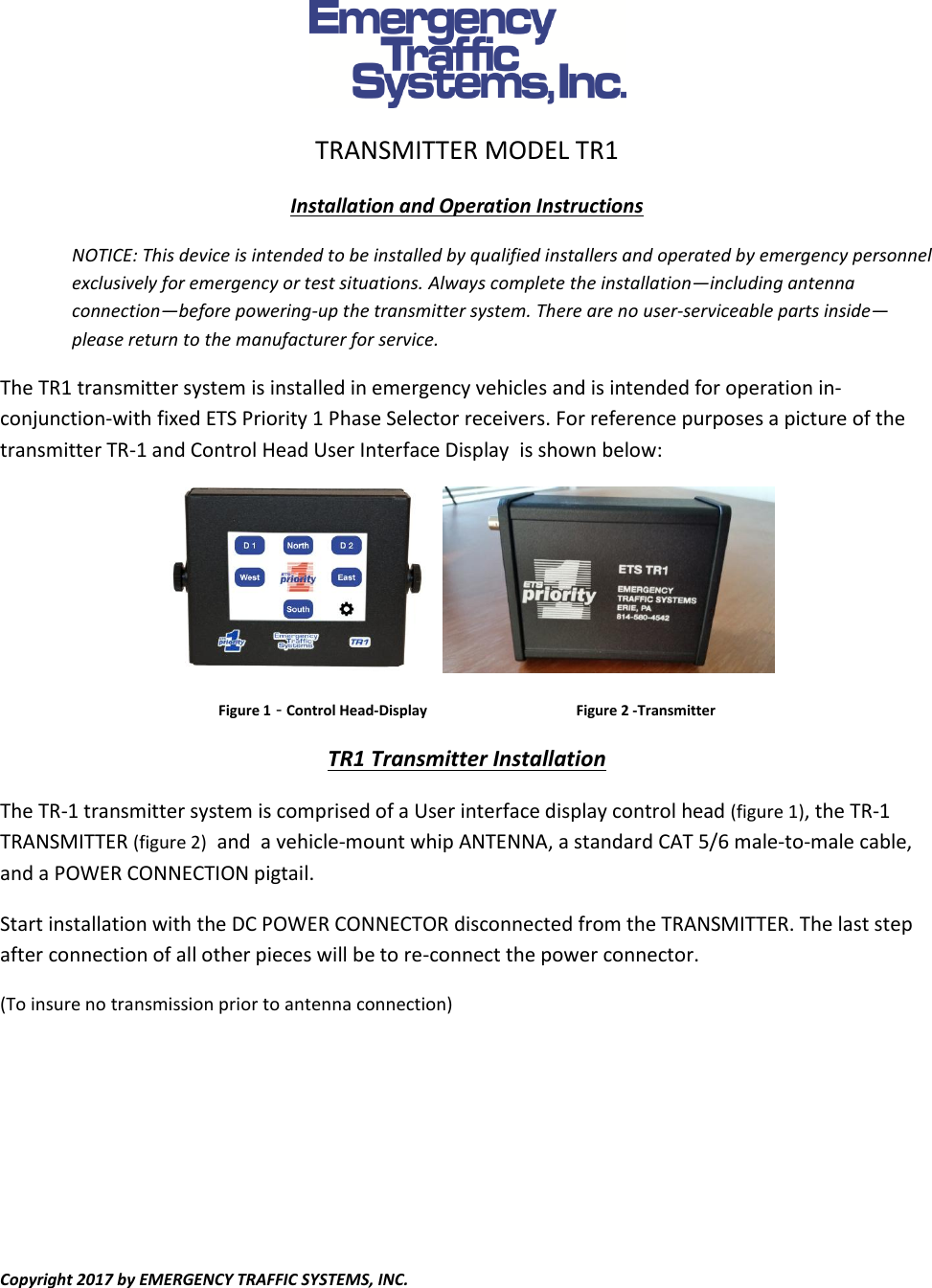 Emergency Traffic Systems TR1 Emergency Vehicle Pre-Emption Transmitter ...