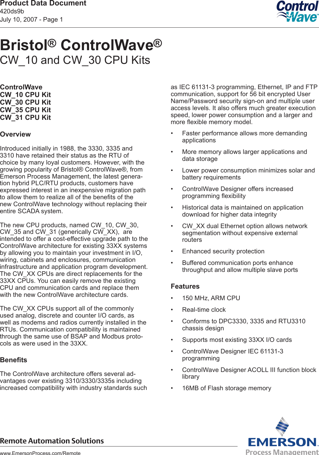 Emerson Process Management Bristol Controlwave Cw 10 Users Manual