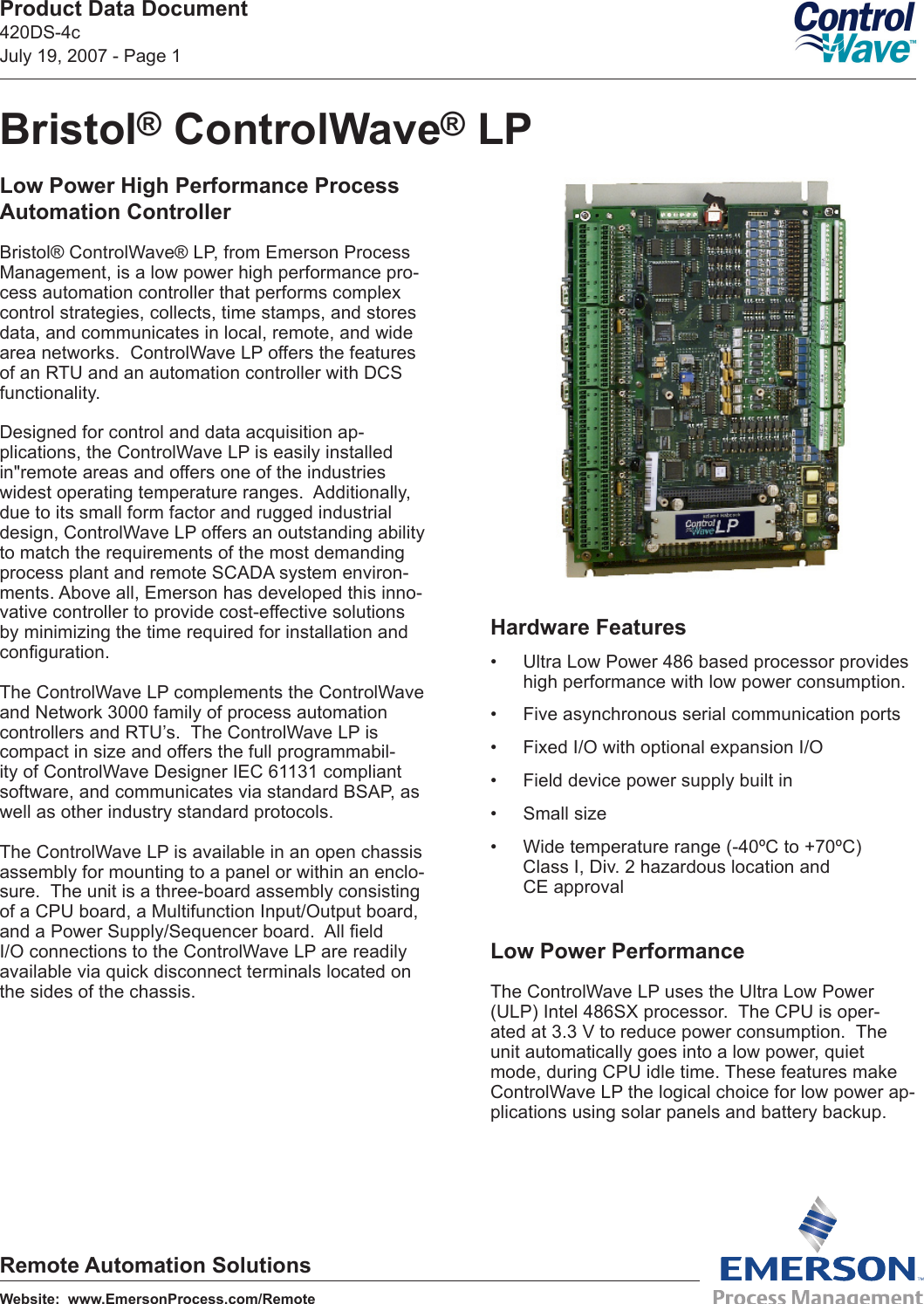 Emerson Process Management Bristol Controlwave Lp Users Manual