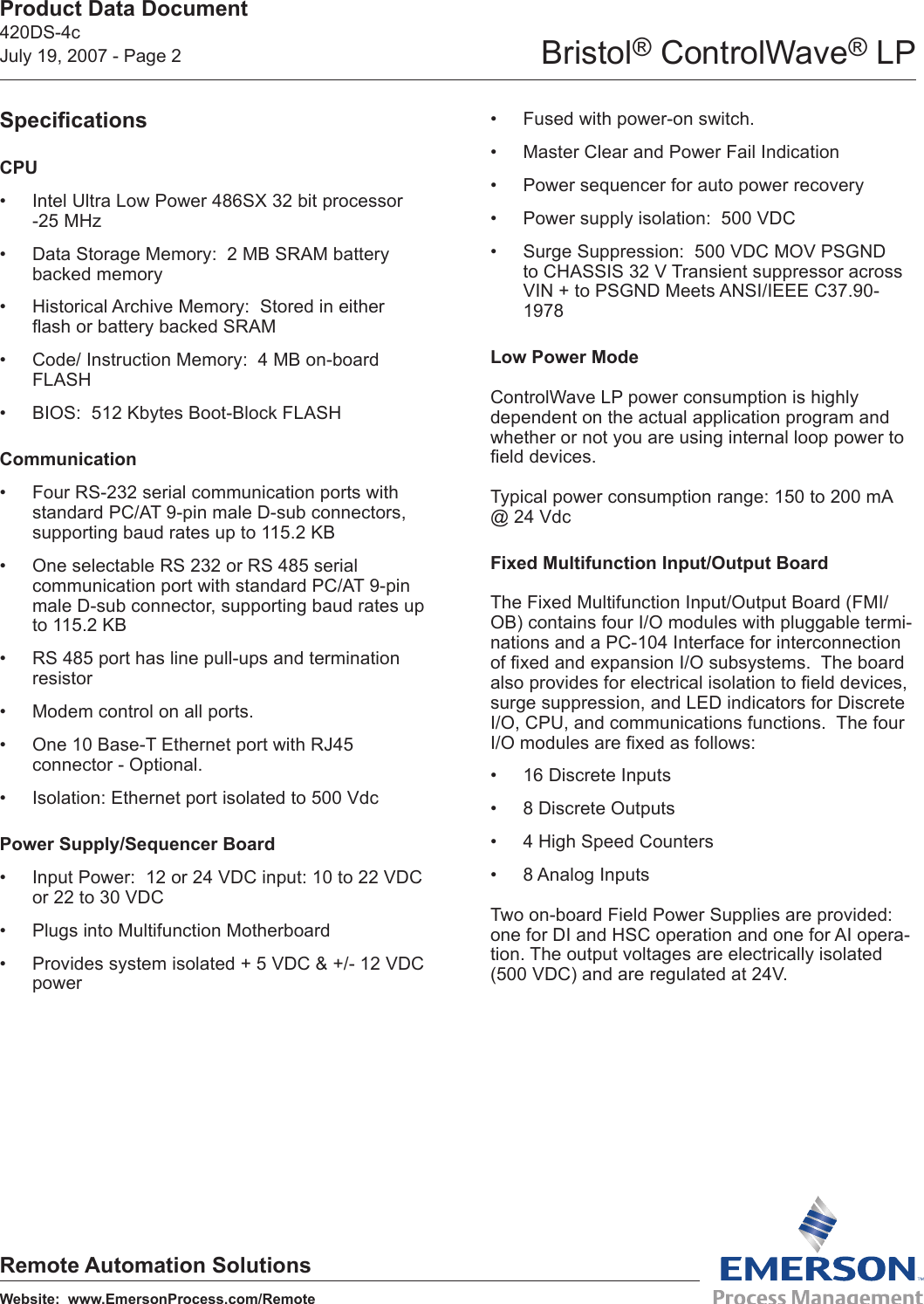 Emerson Process Management Bristol Controlwave Lp Users Manual