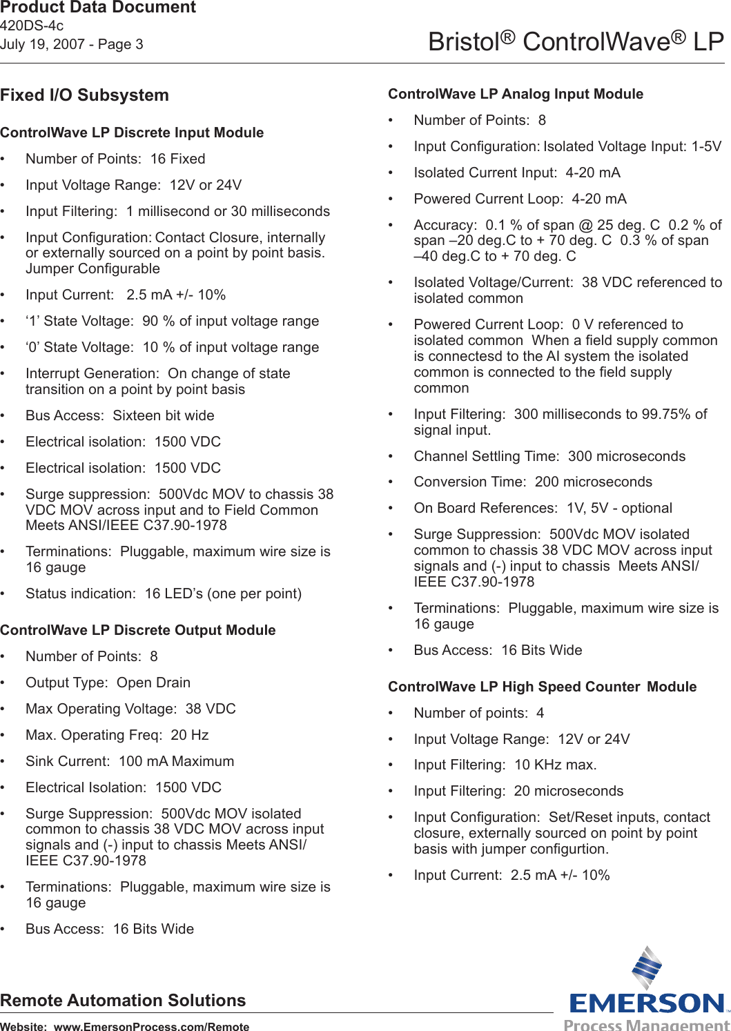 Emerson Process Management Bristol Controlwave Lp Users Manual