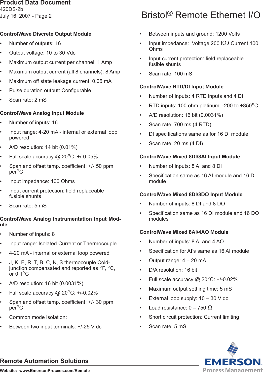 Emerson Process Management Controlwave Remote Ethernet I O Users Manual