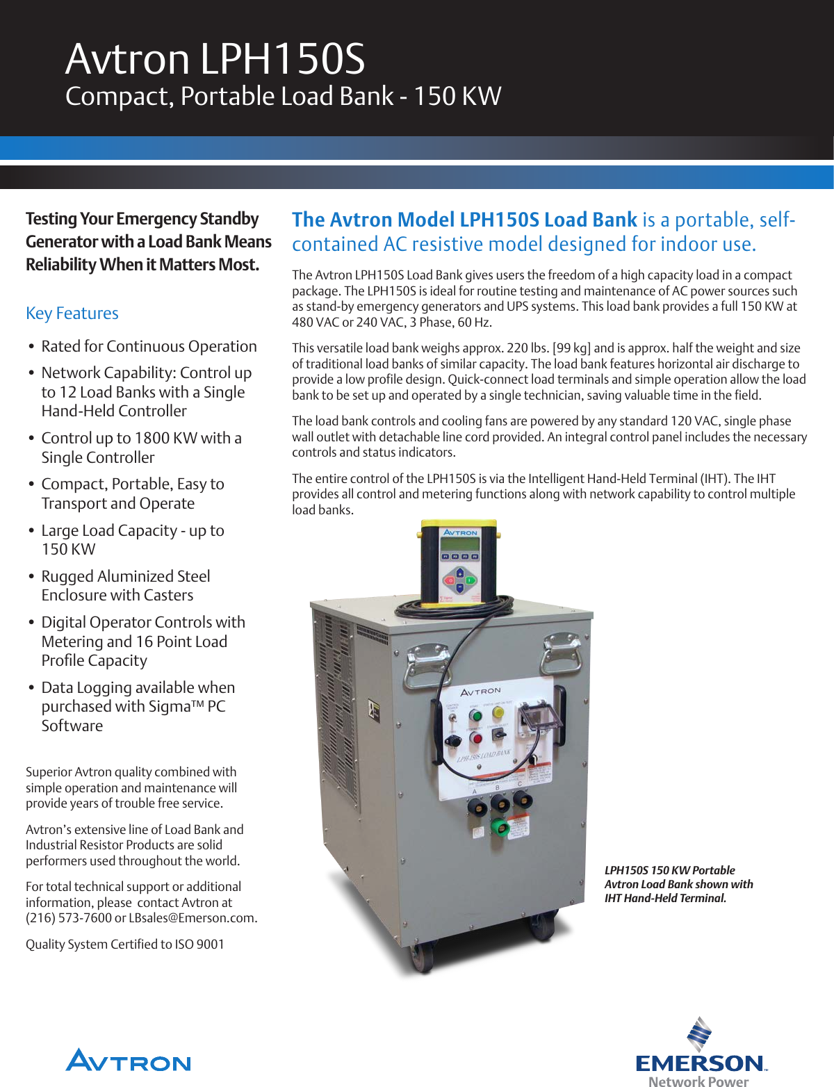 Emerson 150 Kw Lph150 Load Bank Brochures And Data Sheets