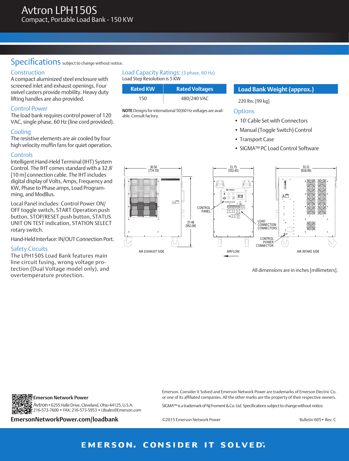 Emerson 150 Kw Lph150 Load Bank Brochures And Data Sheets