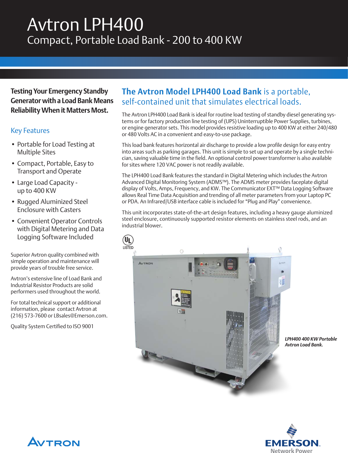 Emerson 200 400 Kw Lph200 Lph400 Load Bank Brochures And Data Sheets