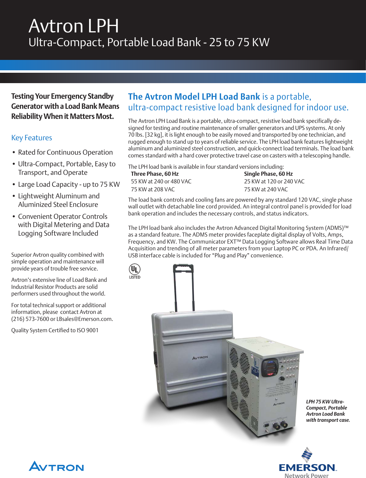 Emerson 25 75 Kw Single Phase Lph Series Load Bank Brochures And Data ...
