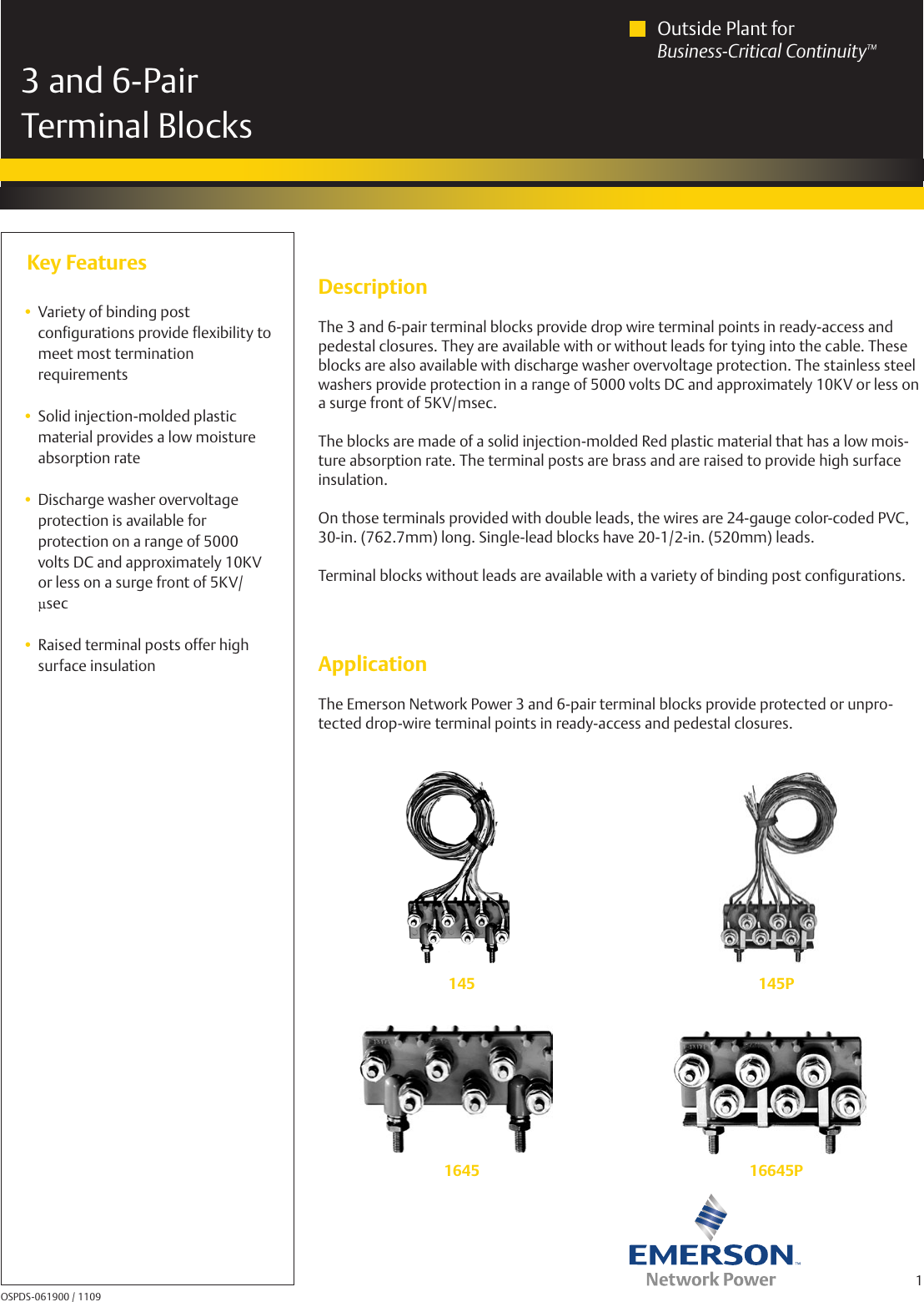 Emerson 3 And 6 Pair Terminal Blocks Brochures Data Sheets