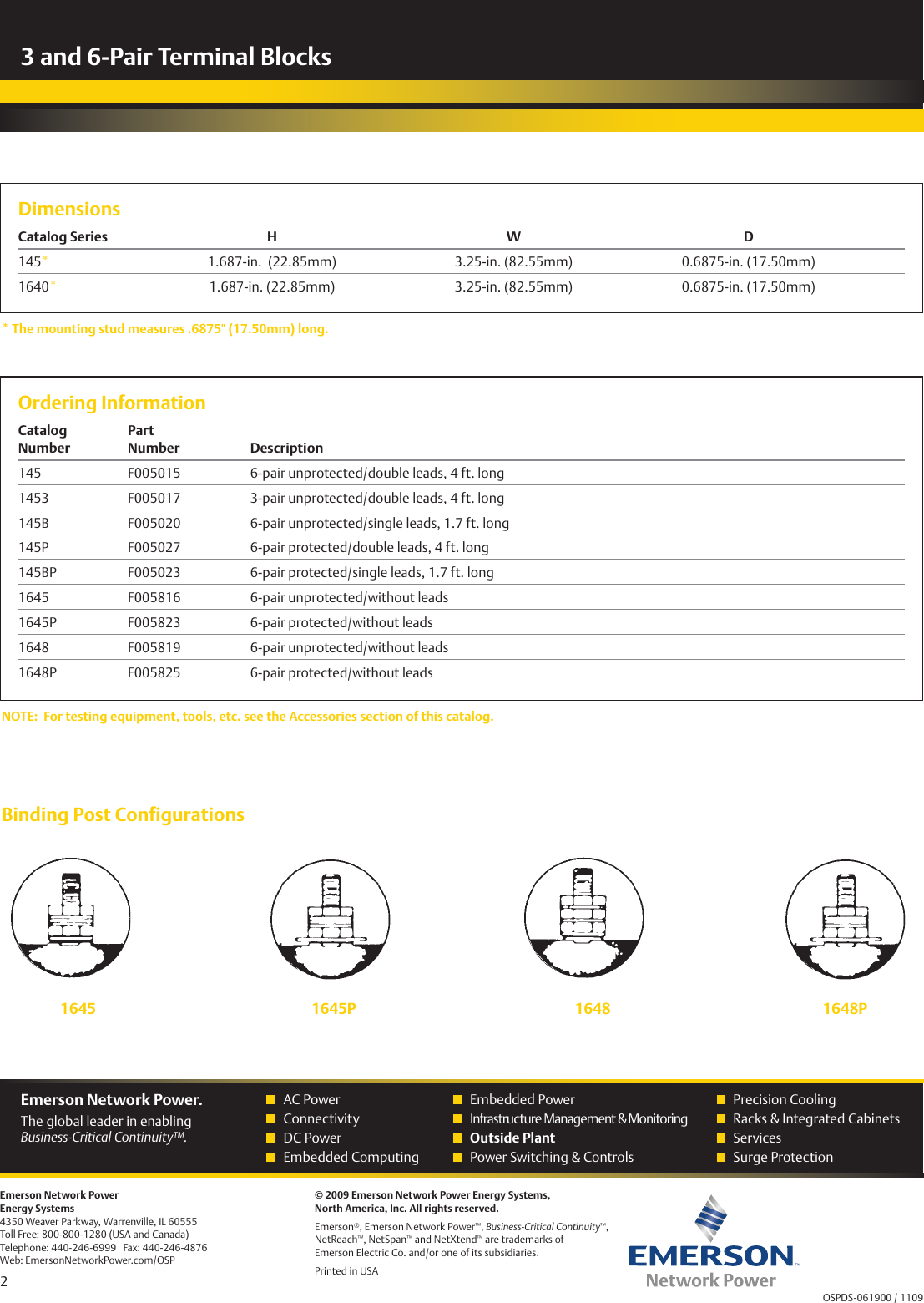 Emerson 3 And 6 Pair Terminal Blocks Brochures Data Sheets