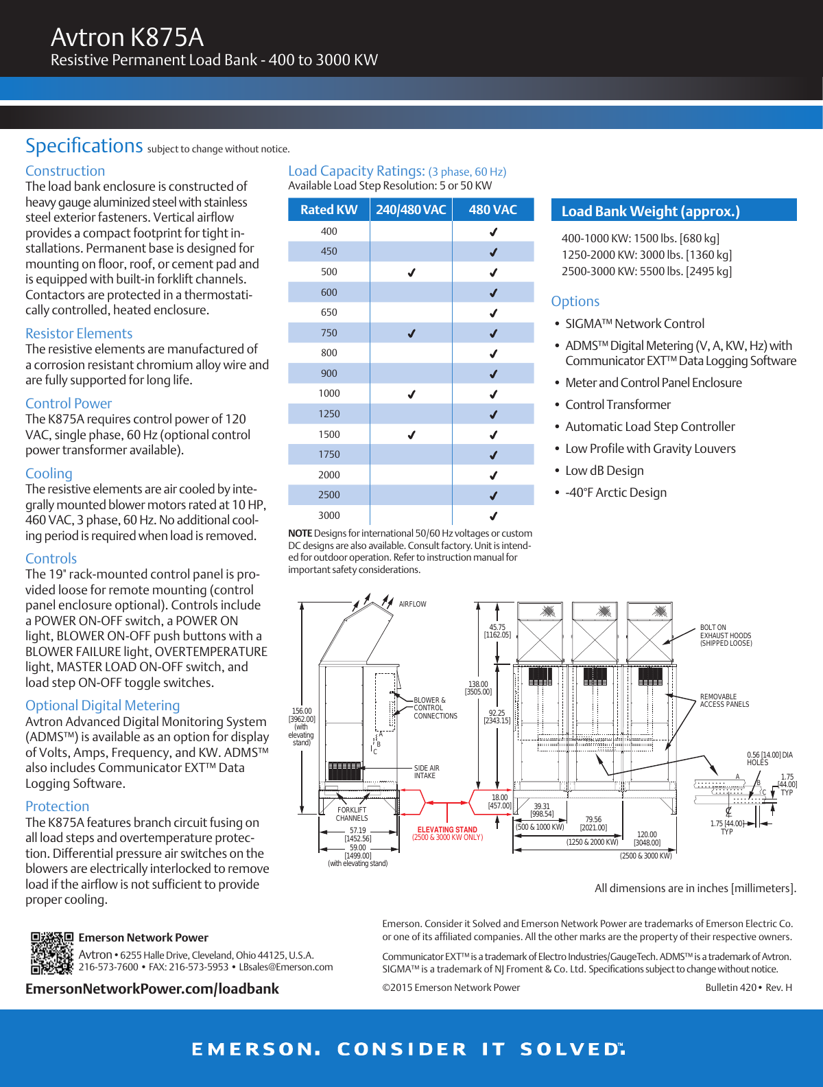 Emerson 500 3000 Kw K875A Load Bank Brochures And Data Sheets