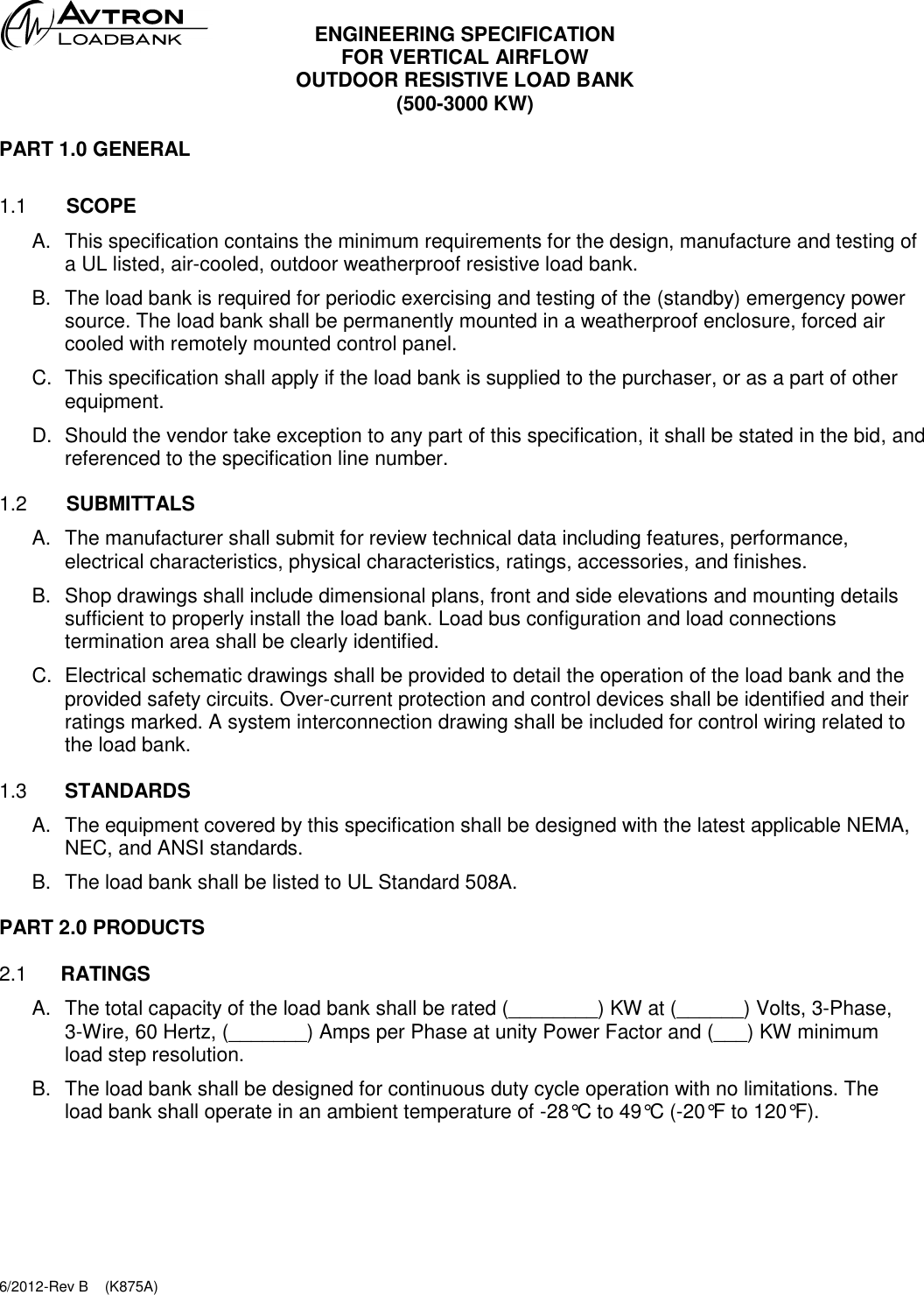 Emerson 500 3000 Kw K875A Load Bank Technical Specifications ...