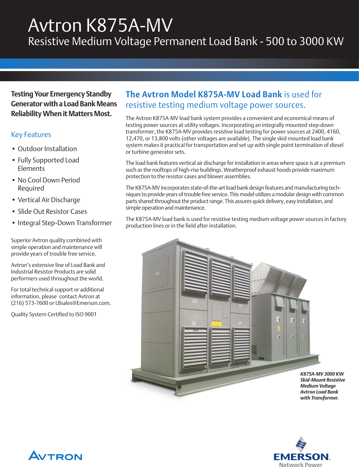 Emerson 500 3000 Kw K875A Mv Load Bank Brochures And Data Sheets