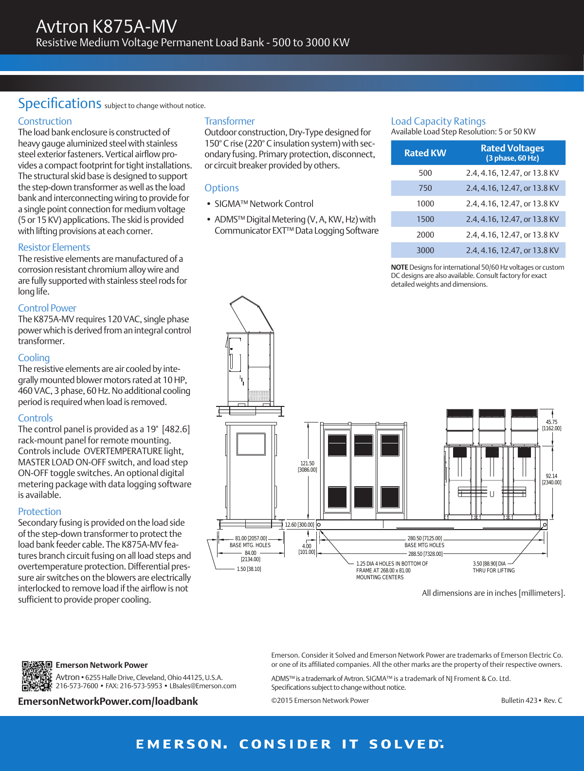 Emerson 500 3000 Kw K875A Mv Load Bank Brochures And Data Sheets
