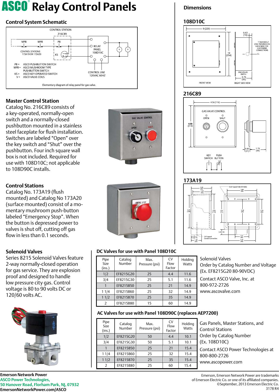 Emerson Asco 108D10C Dc Relay Panel Brochures And Data Sheets
