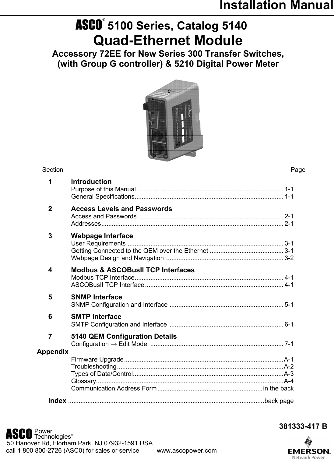 Emerson Asco 5140 Quad Ethernet Module Acc 72Ee Installation Manual ...