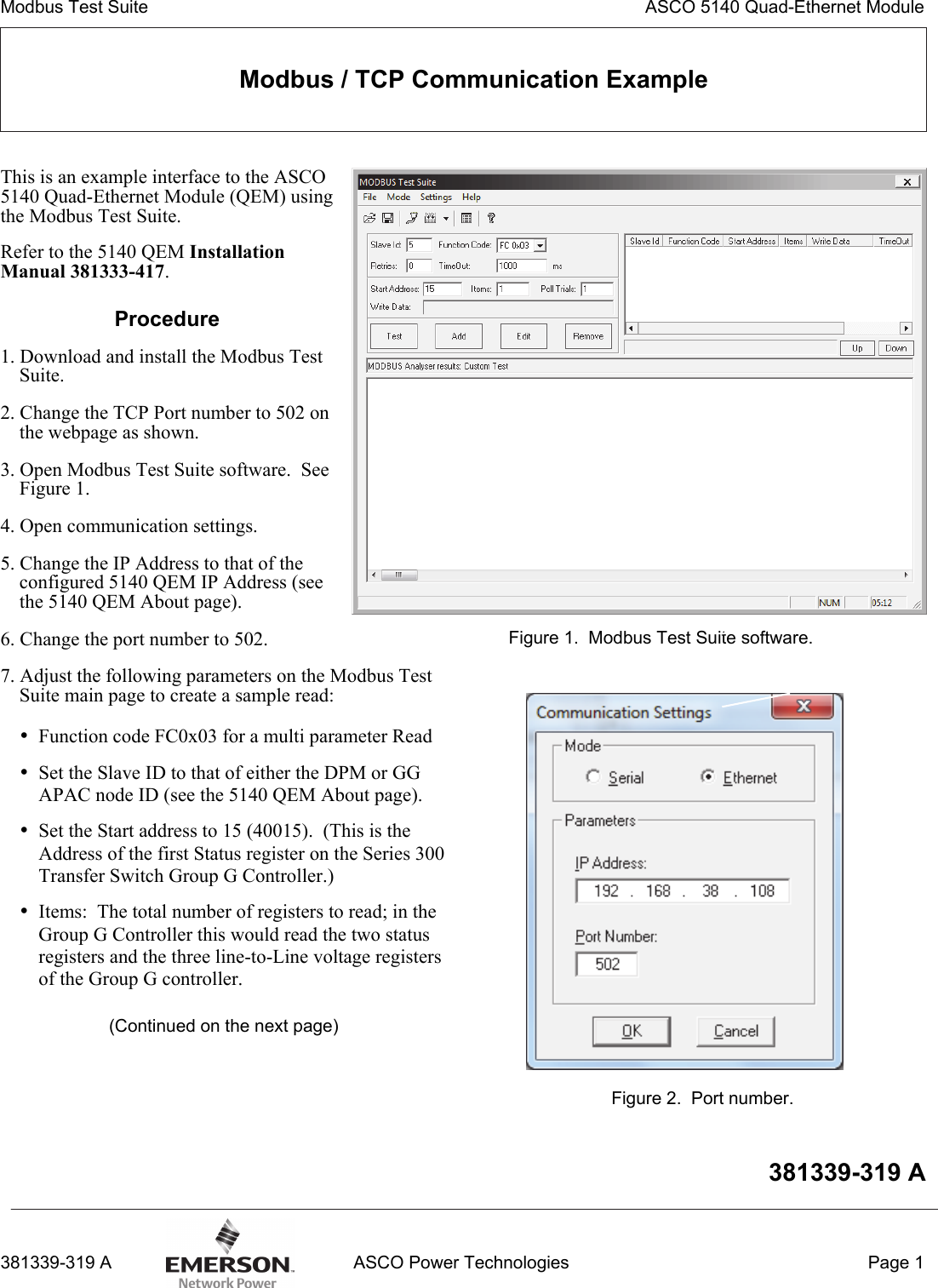 Emerson Asco 5140 Quad Ethernet Module Acc 72Ee Modbus 381339 319A