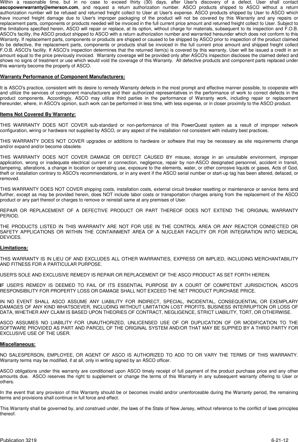 Emerson Asco 5140 Quad Ethernet Module Acc 72Ee Warranties