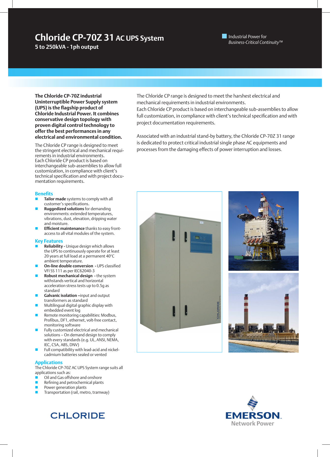 Emerson Chloride Cp 70Z 2 5 To 500 Kva Brochures And Data Sheets