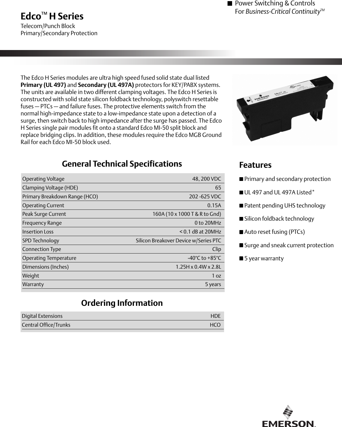 Emerson Edco H Series Brochures And Data Sheets