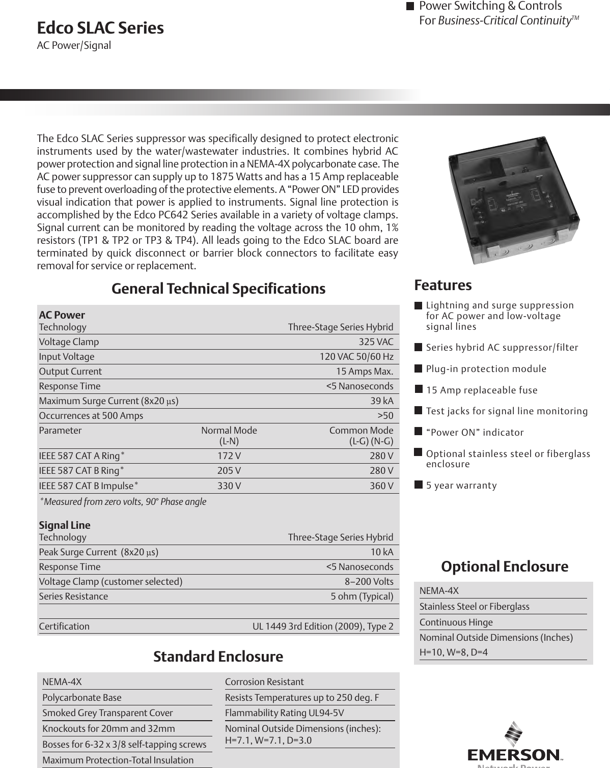 Emerson Edco Slac Series Combined Ac Power And Data Signal Surge ...
