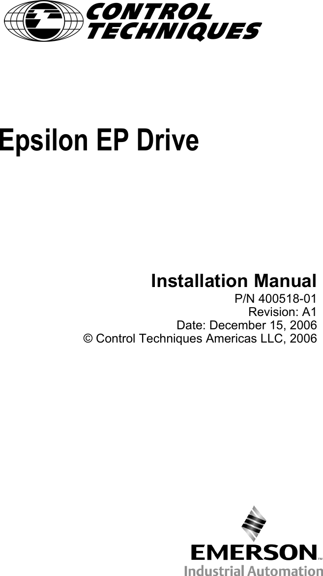 Emerson Epsilon Ep Drive Installation Manual