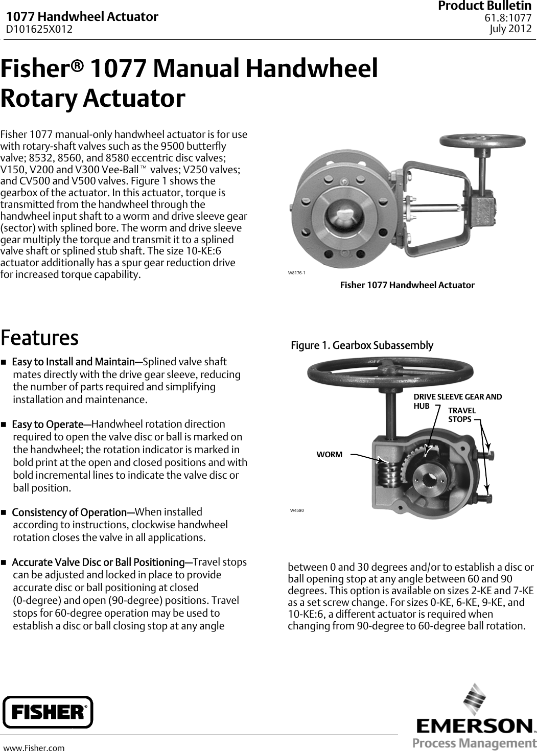 Emerson Fisher 1077 Data Sheet