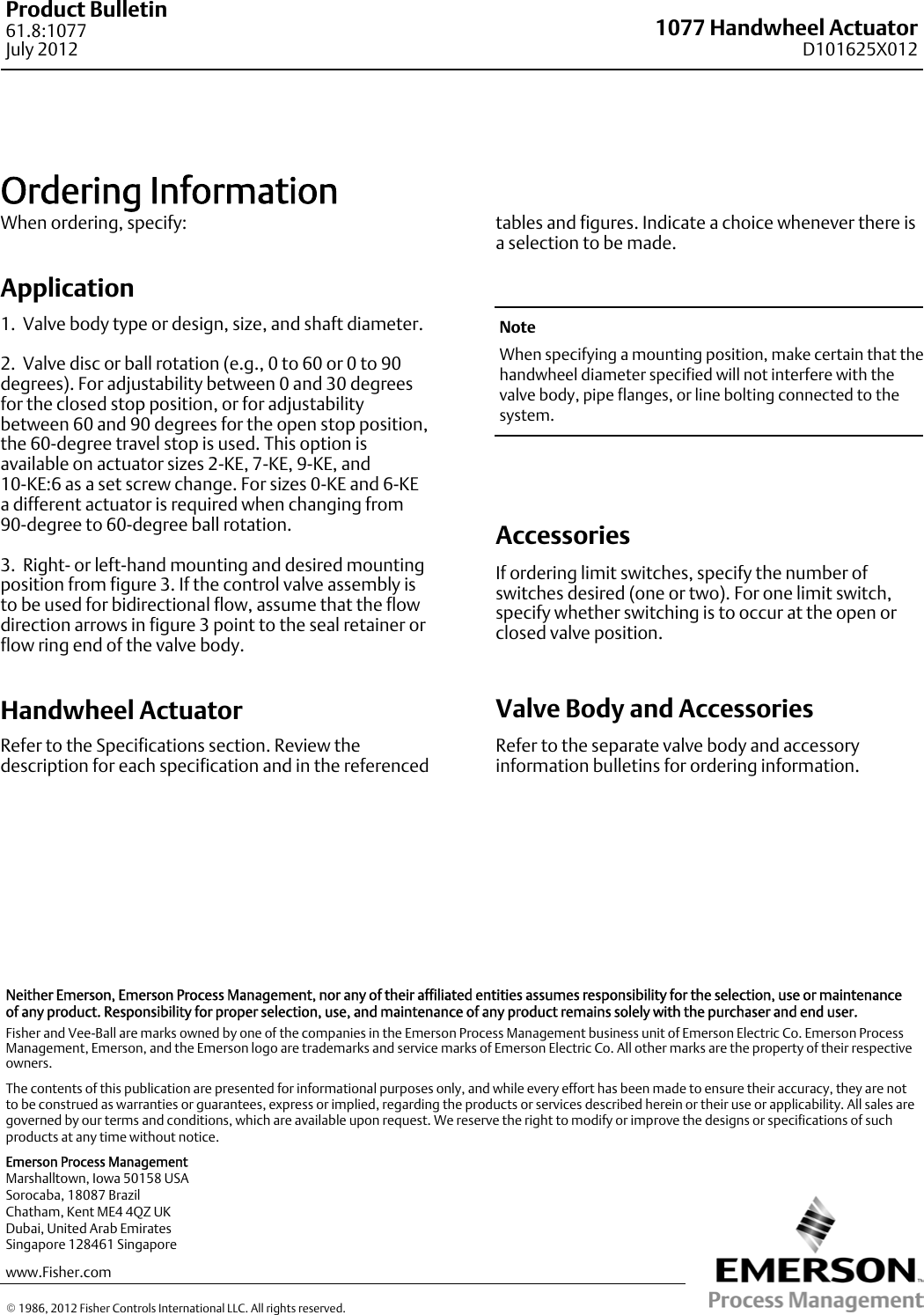 Emerson Fisher 1077 Data Sheet