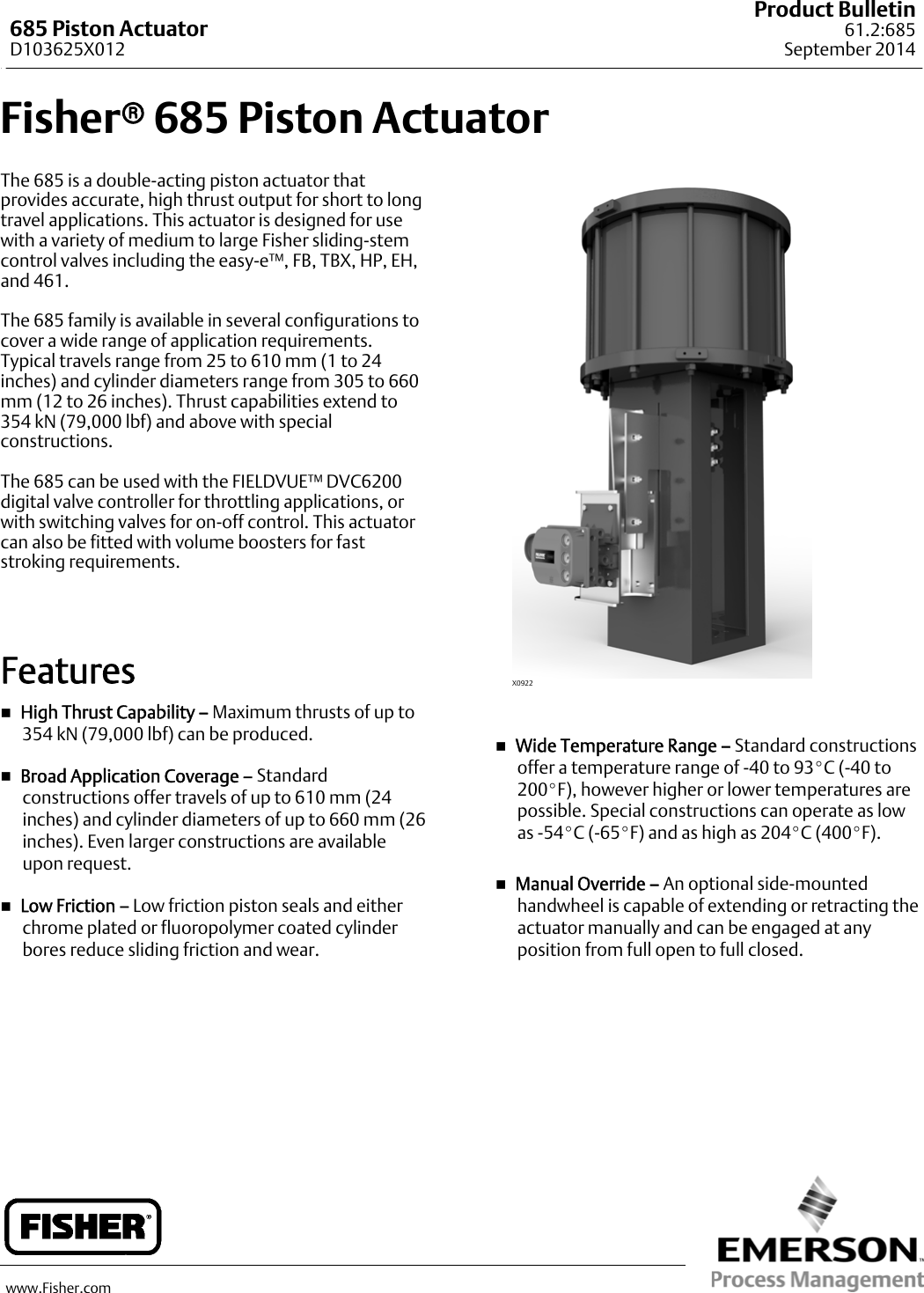 Emerson Fisher 685 Data Sheet