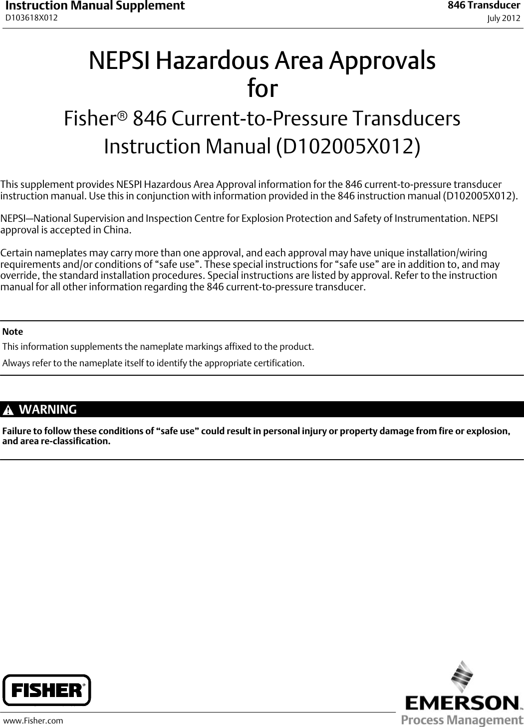 Emerson Fisher 846 Instruction Manual