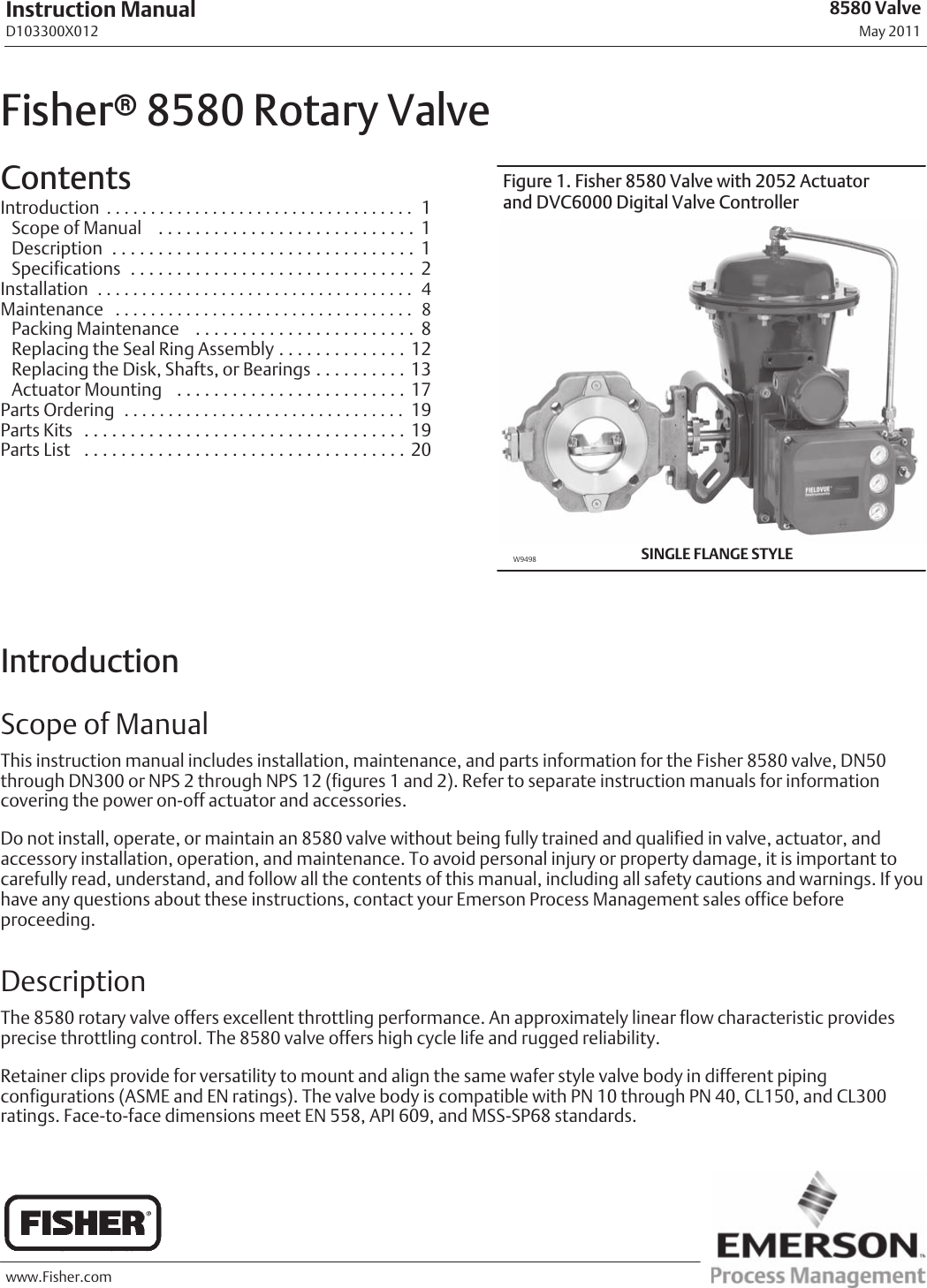 Emerson Fisher 8580 Instruction Manual