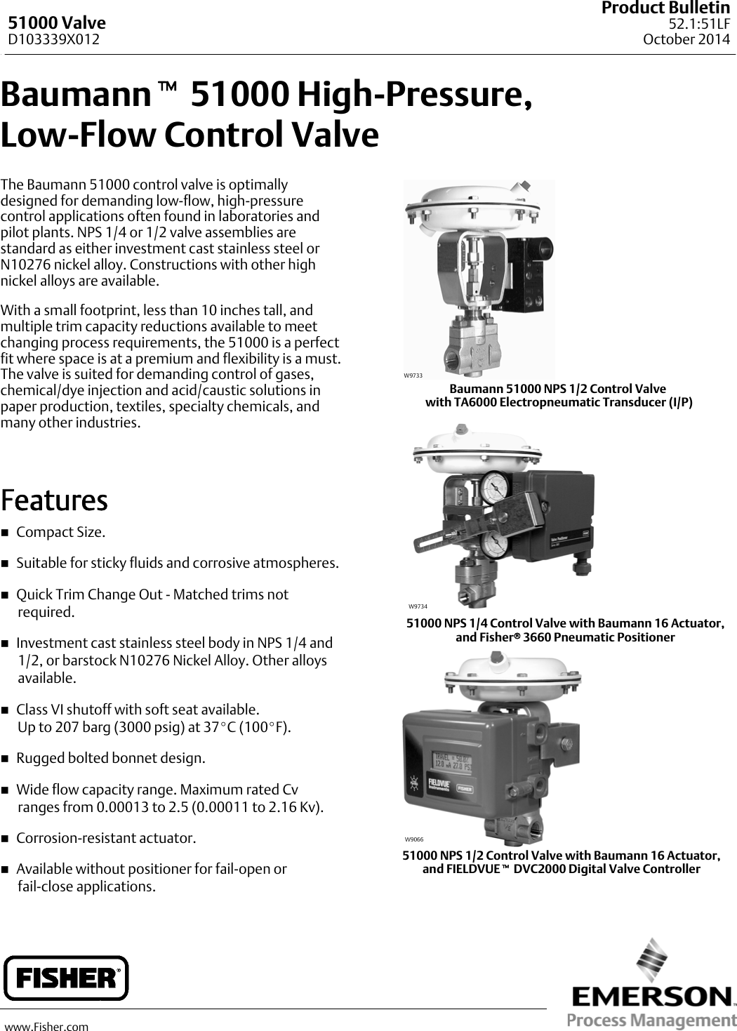 Emerson Fisher Baumann 51000 Data Sheet