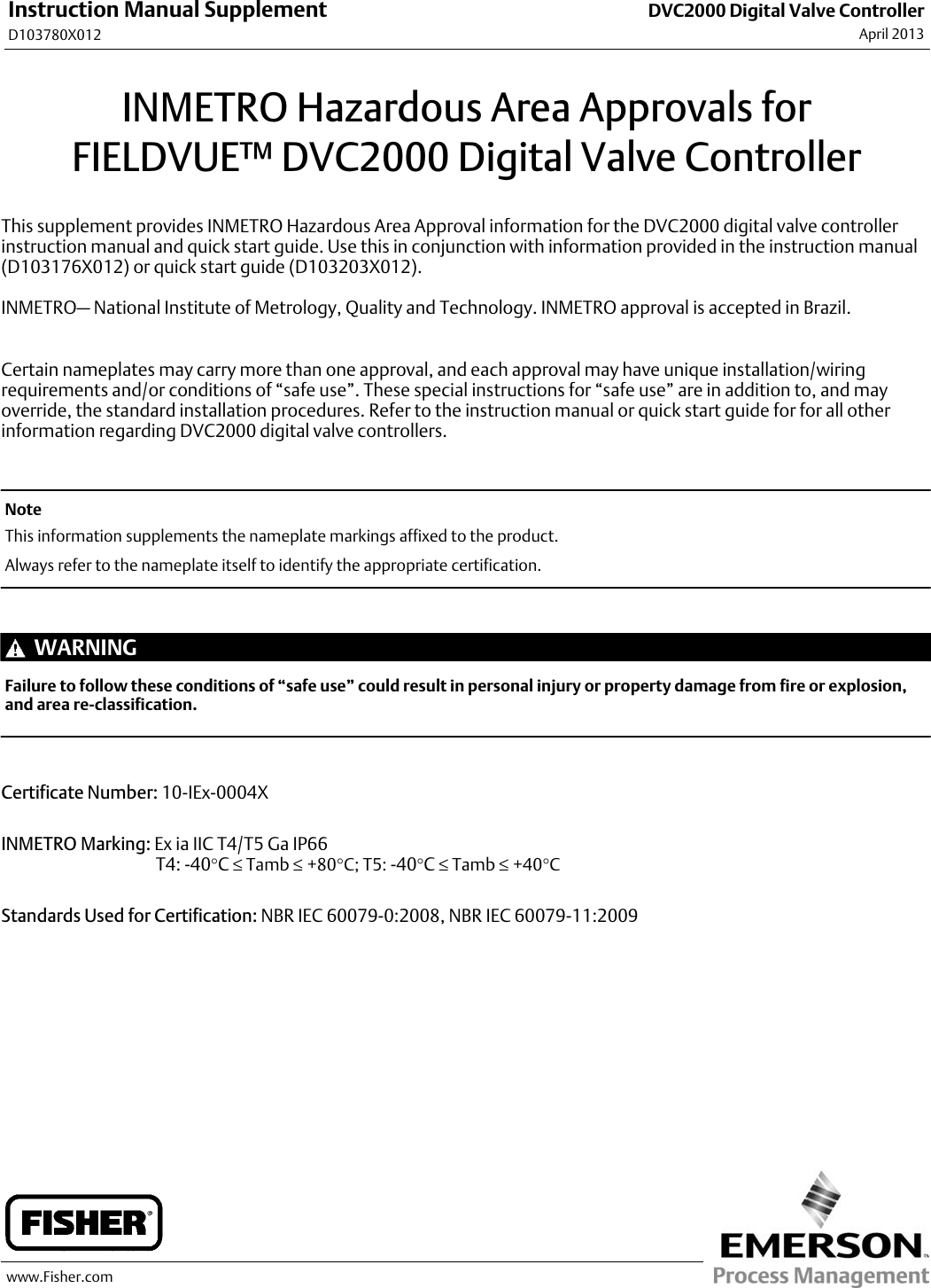 Emerson Fisher Fieldvuedvc2000 Digital Valve Controller Instruction ...