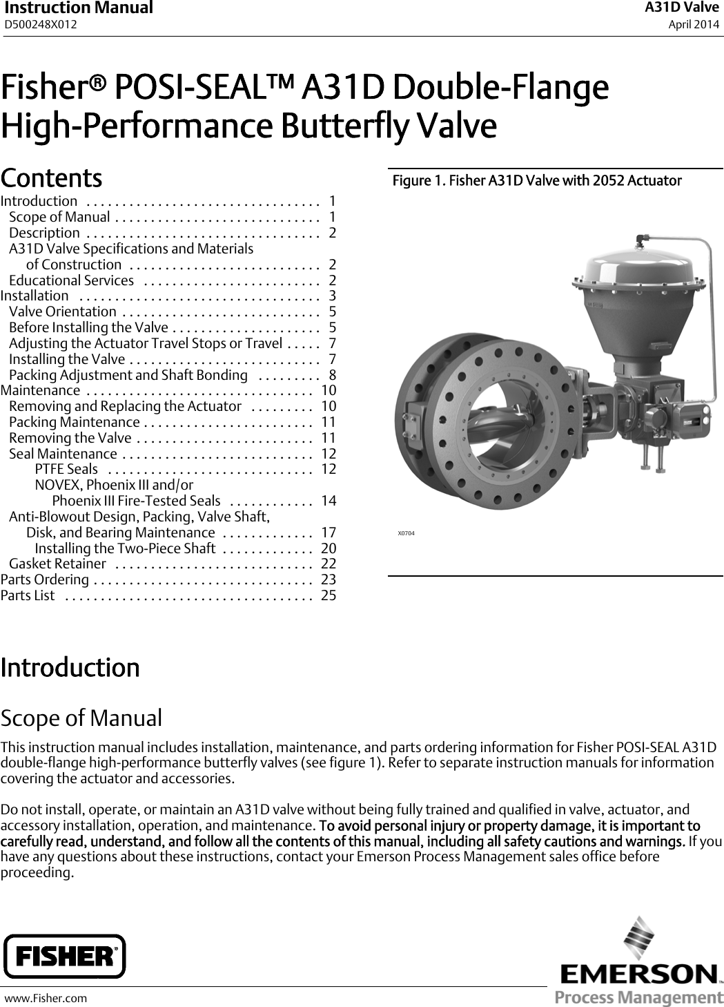 Emerson Fisher Posi Seal A31D Instruction Manual