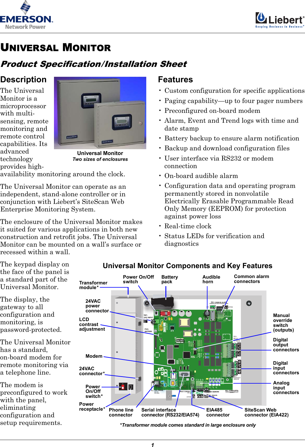 Emerson Liebert Tm115 Specification And Installation Guide