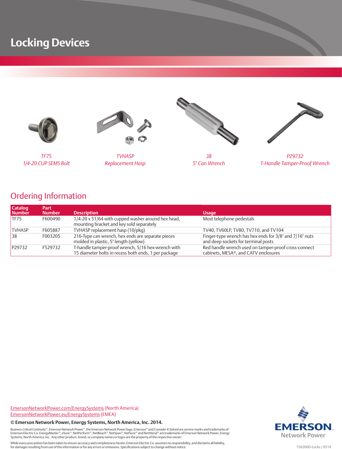 Emerson Locking Devices Brochures And Data Sheets