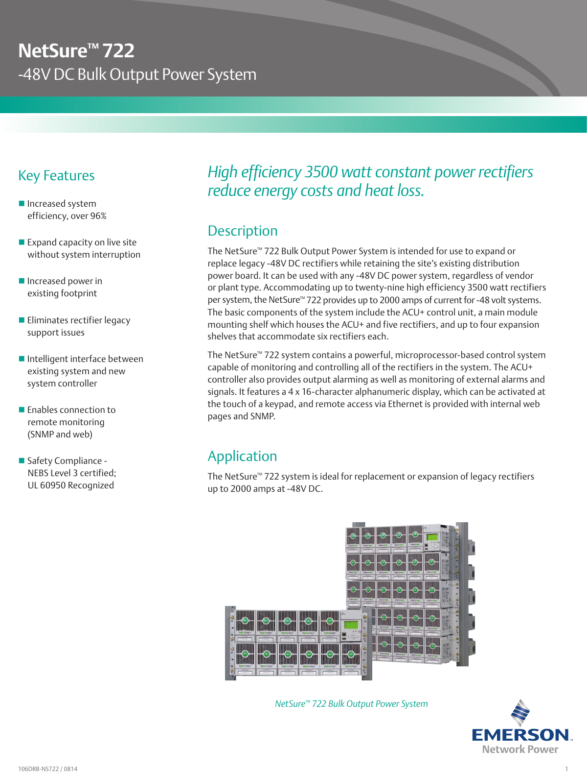 Emerson Netsure 722 Bulk Output Power System Brochures And Data Sheets