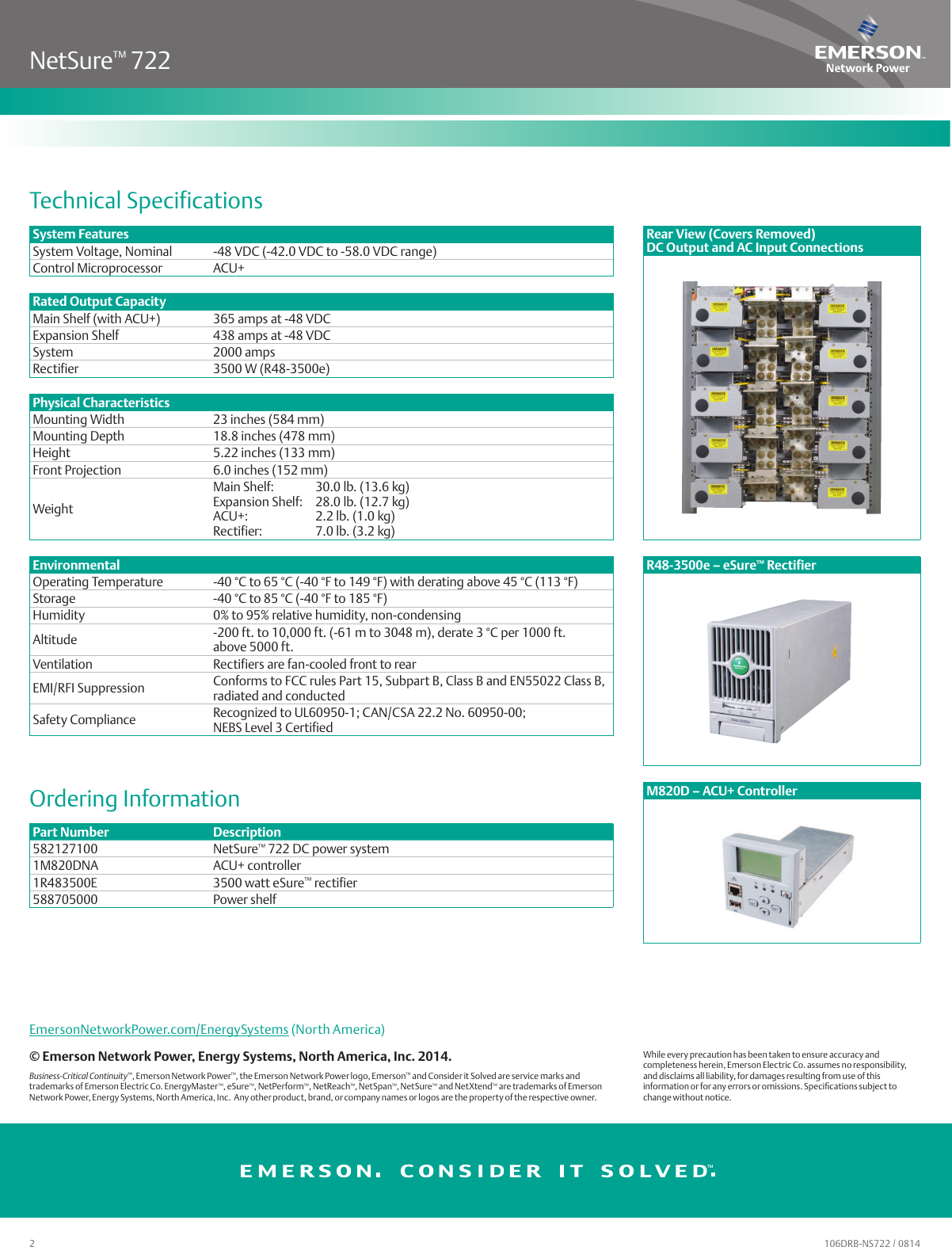 Emerson Netsure 722 Bulk Output Power System Brochures And Data Sheets