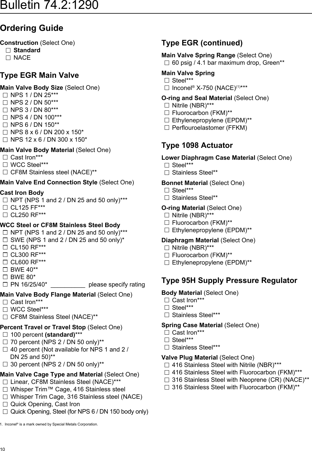 Emerson Type 1290 Vapor Recovery Regulator Data Sheet